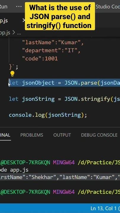 What Is The Use Of Json Parse And Striny Function Javascript Codingshortvideo Ytshorts