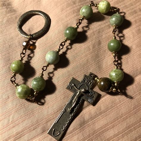 Sacred Heart St Michael Celesite Gemstone 1 Decade Bronze Tenner Rosary Immaculaterose Etsy