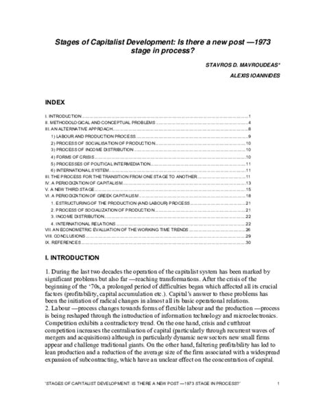 Pdf Stages Of Capitalist Development Is There A New Post —1973 Stage