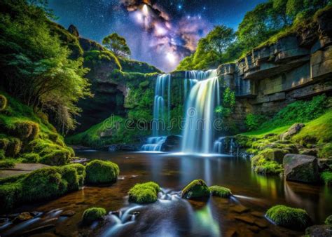 Moss Force Waterfall Unveils A Mystical Night Landscape Stunning Long