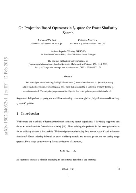 Pdf On Projection Based Operators In Lp Space For Exact Similarity Search