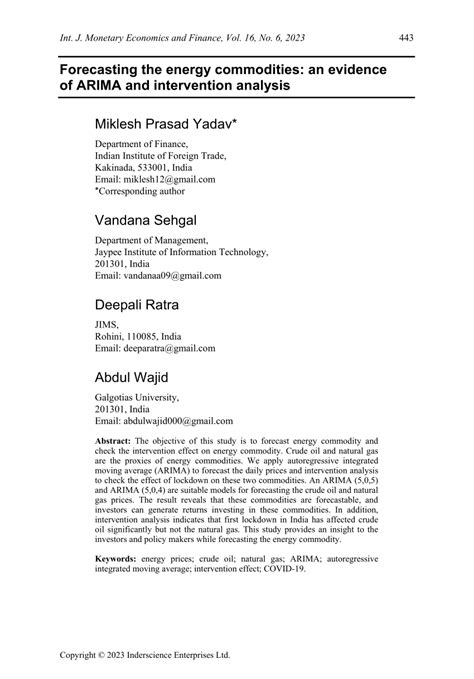 Pdf Forecasting The Energy Commodities An Evidence Of Arima And Intervention Analysis
