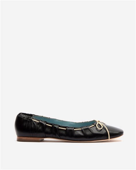 Ava Ballerina Flat Nappa Leather Black Frances Valentine