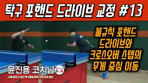 포핸드 드라이브 13 ㅣ불규칙과 크로스오버 스텝의 무게 중심 이동ㅣ윤진용 코치님 탁구 레슨 포인트 43 Youtube