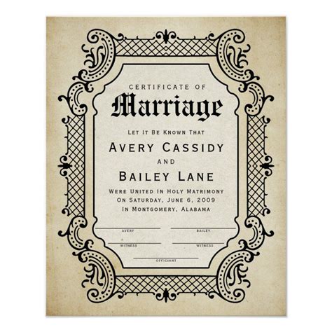 Antique Trellis Border Frame Wedding Certificate Poster