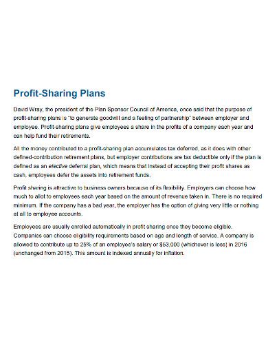 Free 10 Profit Sharing Plan Samples [ Small Business Retirement Pension ]