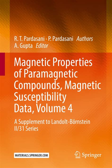 Magnetic Properties Of Paramagnetic Compounds Magnetic Susceptibility Data Volume 4 A