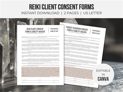 Reiki Consent Form And Liability Waiver Editable Chakra Cleansing