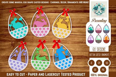 Lasercut Rattan Eggs With Bunny Ornament Set Paper And Laser