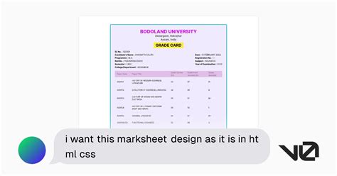 I Want This Marksheet Design As It Is In Html Css A V0dev Template V0