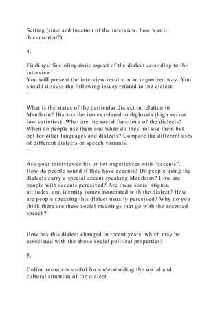 Project Chinese Dialect Exploration And InterviewYou Will Nee Docx