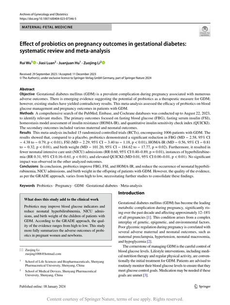 Effect Of Probiotics On Pregnancy Outcomes In Gestational Diabetes