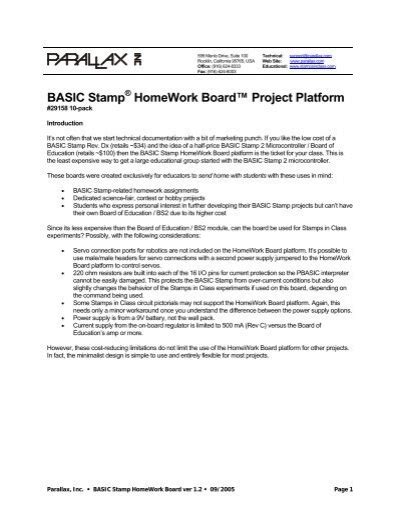 Basic Stamp Homework Board™ Project Platform Parallax Inc