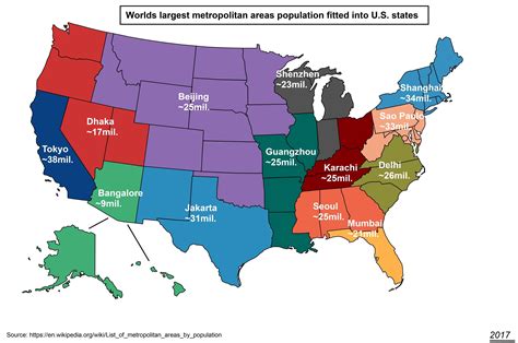 Worlds Largest Metropolitan Areas Population Fitted Into U S States Metropolitan Area