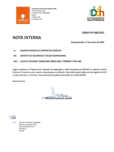 1 Nota Interna Cuarto Informe Trimestal 2021 Pdf