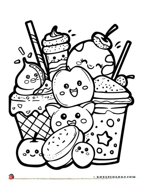 Cute Food Coloring Pages Adorable Kawaii Style Robin Colors