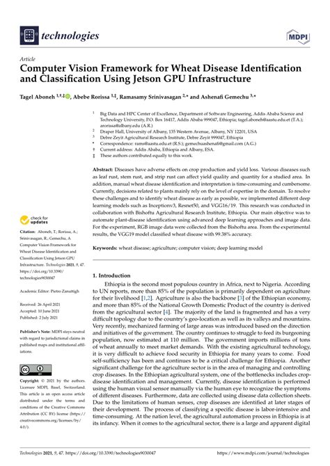 Pdf Computer Vision Framework For Wheat Disease Identification And Classification Using Jetson