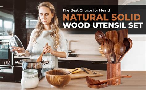 Kaqise 8pcs Set Of Wooden Kitchen Utensils With Holder