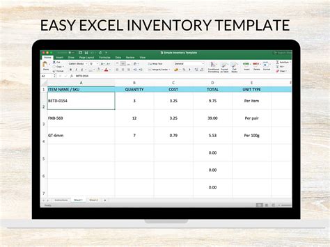Easy Excel Inventory Template Instant Digital Download Sheet For Small