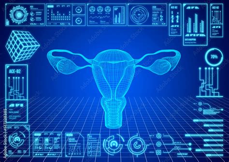 Hud Ui Telemedicine Uterus Monitoring App With Futuristic Interface Human Uterus Scanner Stock