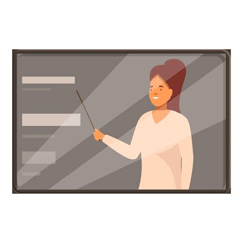 Premium Vector Smiling Teacher Explaining Lesson Pointing At Blackboard With Pointer