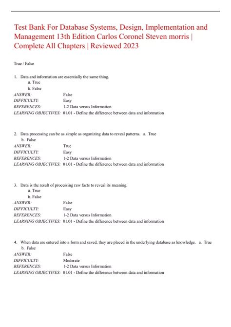 Test Bank For Database Systems Design Implementation And Management