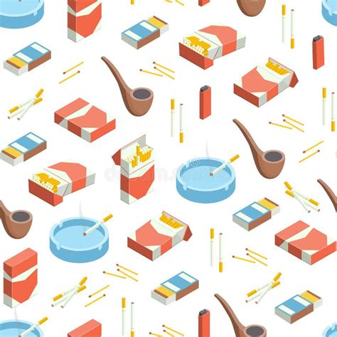 Cigarettes Accessories Smokers 3d Seamless Pattern Background Isometric