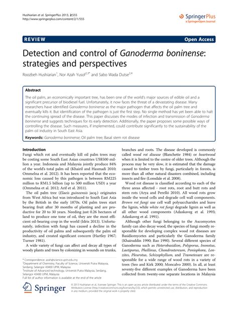 Pdf Detection And Control Of Ganoderma Boninense Strategies And Perspectives
