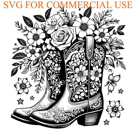 Floral Cowgirl Boots Svg Vector Graphic Design Digital Download Etsy