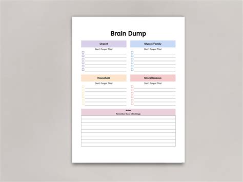 Printable Brain Dump Template Thoughts Organizer Brain Dump Journal