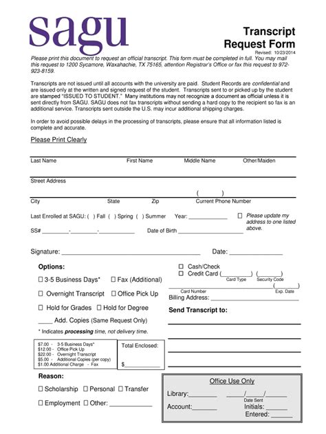 Download A Printable Transcript Request Form Pdf Sagu Fill Out And Sign Online Dochub