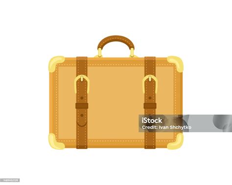 Cartoon Vintage Suitcase Isolated On White Vector Flat Illustration