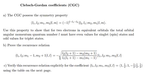 Solved Clebsch Gordan Coefficients Cgc A The Cgc Possess