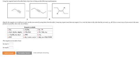 solved using the reagents listed in the table below show