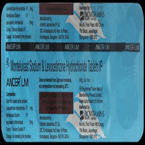 Ancer Lm Montelukast Sodium Levocetirizine Hydrochloride Tablet
