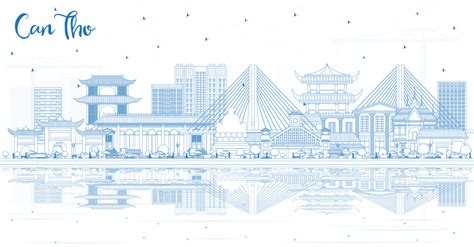 Outline Can Tho Vietnam City Skyline With Blue Buildings And