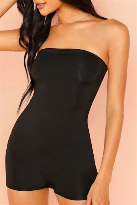 Wholesale Orange Sexy Solid Backless Strapless Plus Size Romper K71614