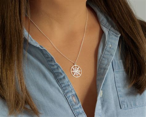 Compass Necklace Graduation T Necklace With Compass Rose Etsy