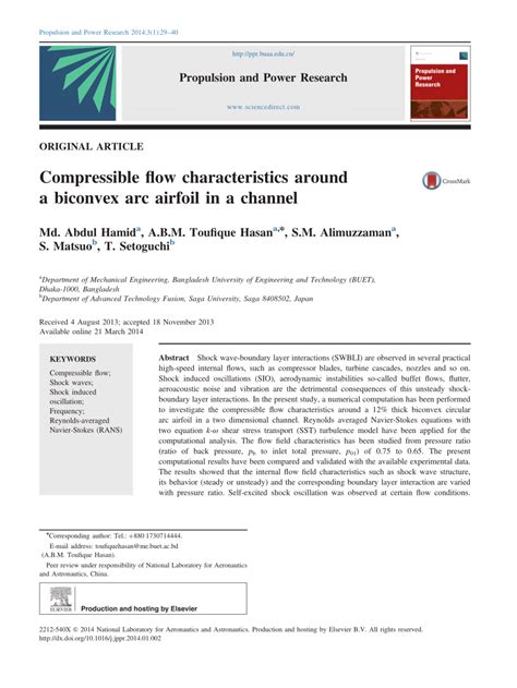 Pdf Compressible Flow Characteristics Around A Biconvex Arc Airfoil