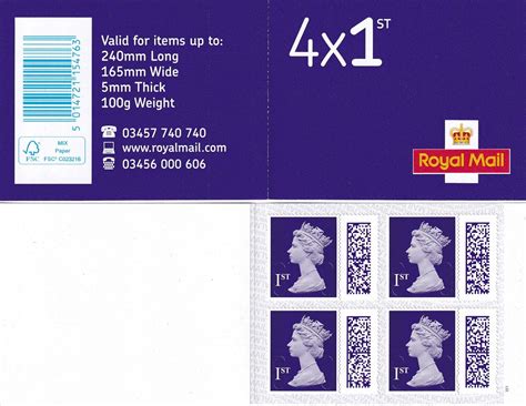 Booklet Of 4 X Royal Mail 1st Class Barcoded Stamps Worth £6 80