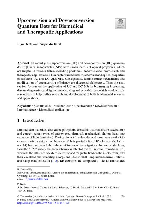 Pdf Upconversion And Downconversion Quantum Dots For Biomedical And