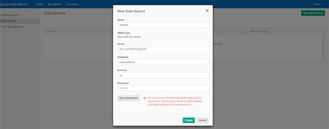 my laserfiche forms 10 is not able to connect to a data source