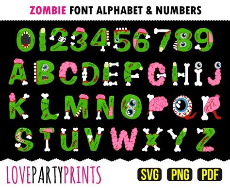 Zombie Font Svg Png Pdf Full Alphabet And Numbers Zombie Horror