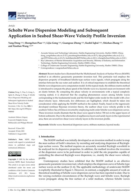 Pdf Scholte Wave Dispersion Modeling And Subsequent Application In Seabed Shear Wave Velocity
