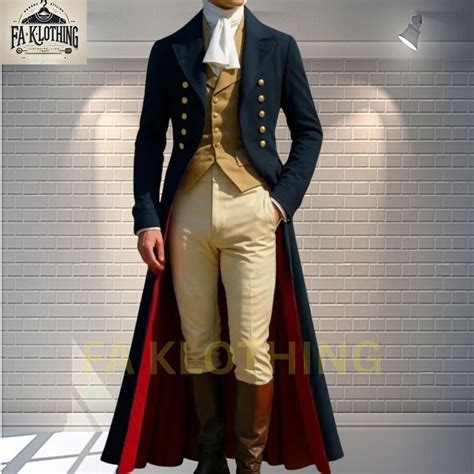 Mens Regency Wool Tailcoat Navy And Gold Historical Reenactment Outfit