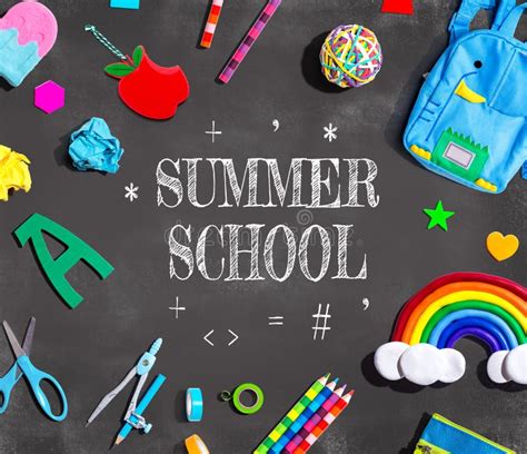 Summer School Theme With School Supplies On A Chalkboard Stock Image