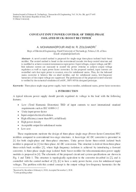 Pdf Constant Input Power Control Of A Three Phase Isolated Buckboost Rectifier