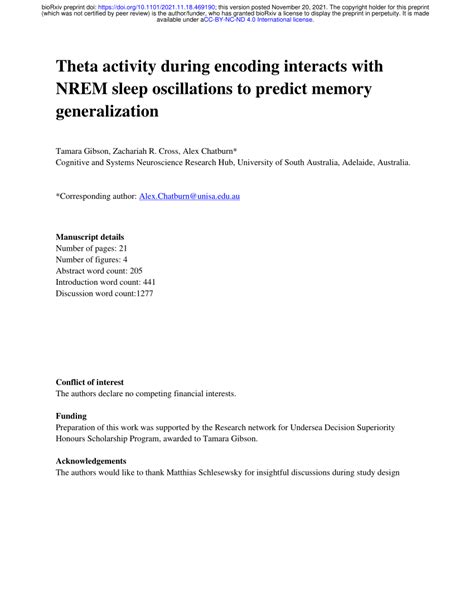 Pdf Theta Activity During Encoding Interacts With Nrem Sleep Oscillations To Predict Memory