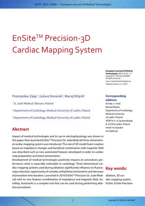 Pdf Ensite™ Precision 3d Cardiac Mapping System