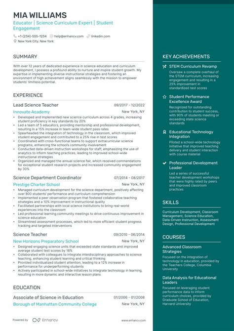 10 Science Teacher Resume Examples And Guide For 2026